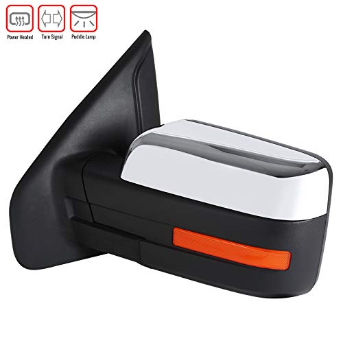 Carpartsinnovate For 07-14 Power Heated Polished Chrome Driver Side Mirror Left w/LED Signal+Puddle Lamps