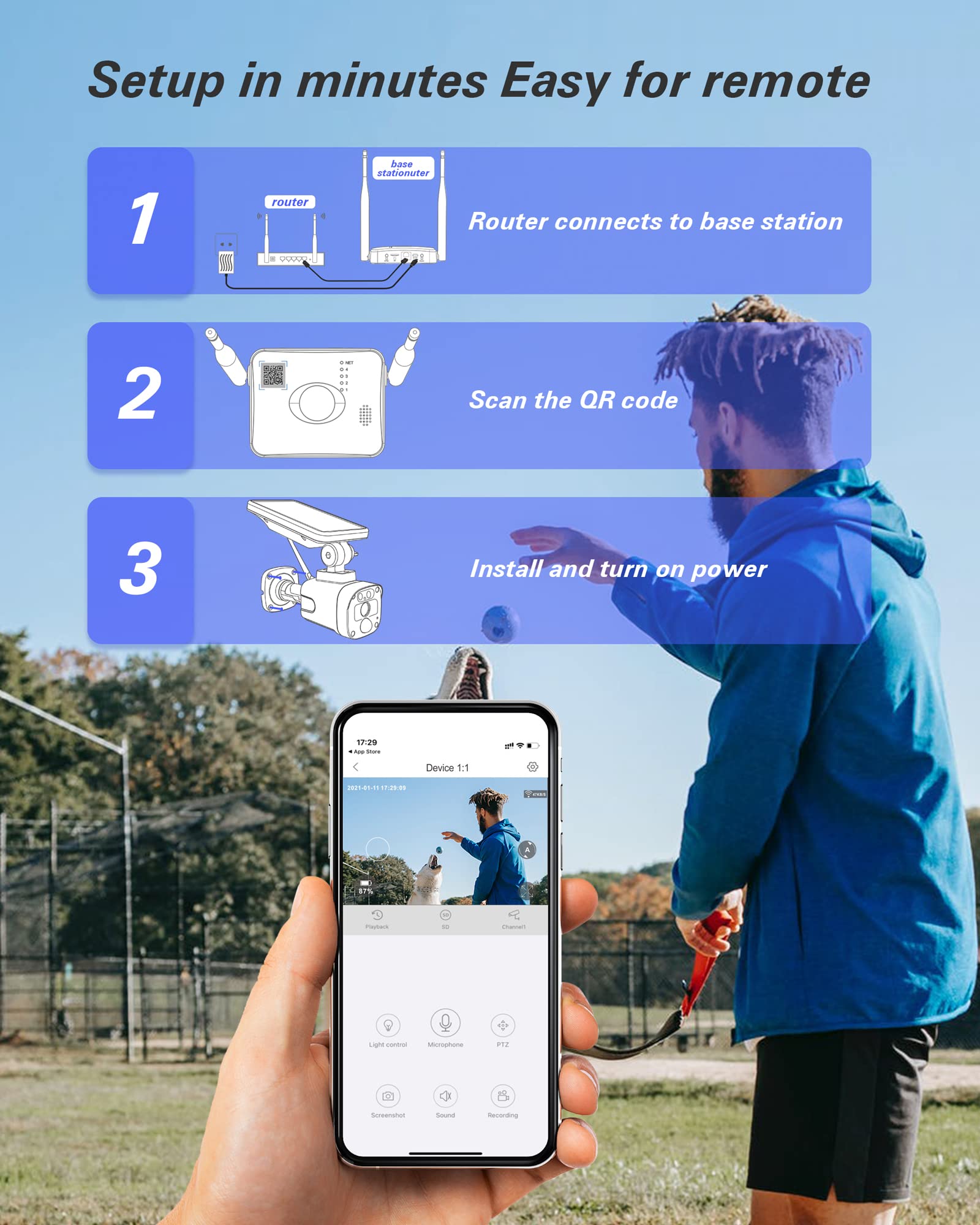 CAMBLINK 2.5K Metal Housing, Solar Wireless Security Camera System Home Outdoor Indoor, 2PCS, Wireless Base Station, Night Vision, Motion Detection, 2-Way Audio, APP Remote, IP65 Waterproof