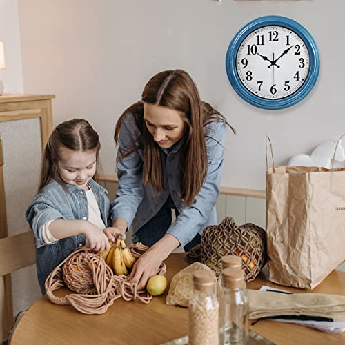 JENLYSTIME 12 Inch Retro Wall Clock Silent Non Ticking Battery Operated Movement Easy to Read Wall Clocks Decorate for Bedroom Living Room Kitchen Office(Blue)