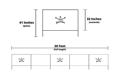 BEACH FENCE 20 ft Beach Windscreen, Privacy Screen, Wind Blocker - Classic Nautical, with Mallet and Bag