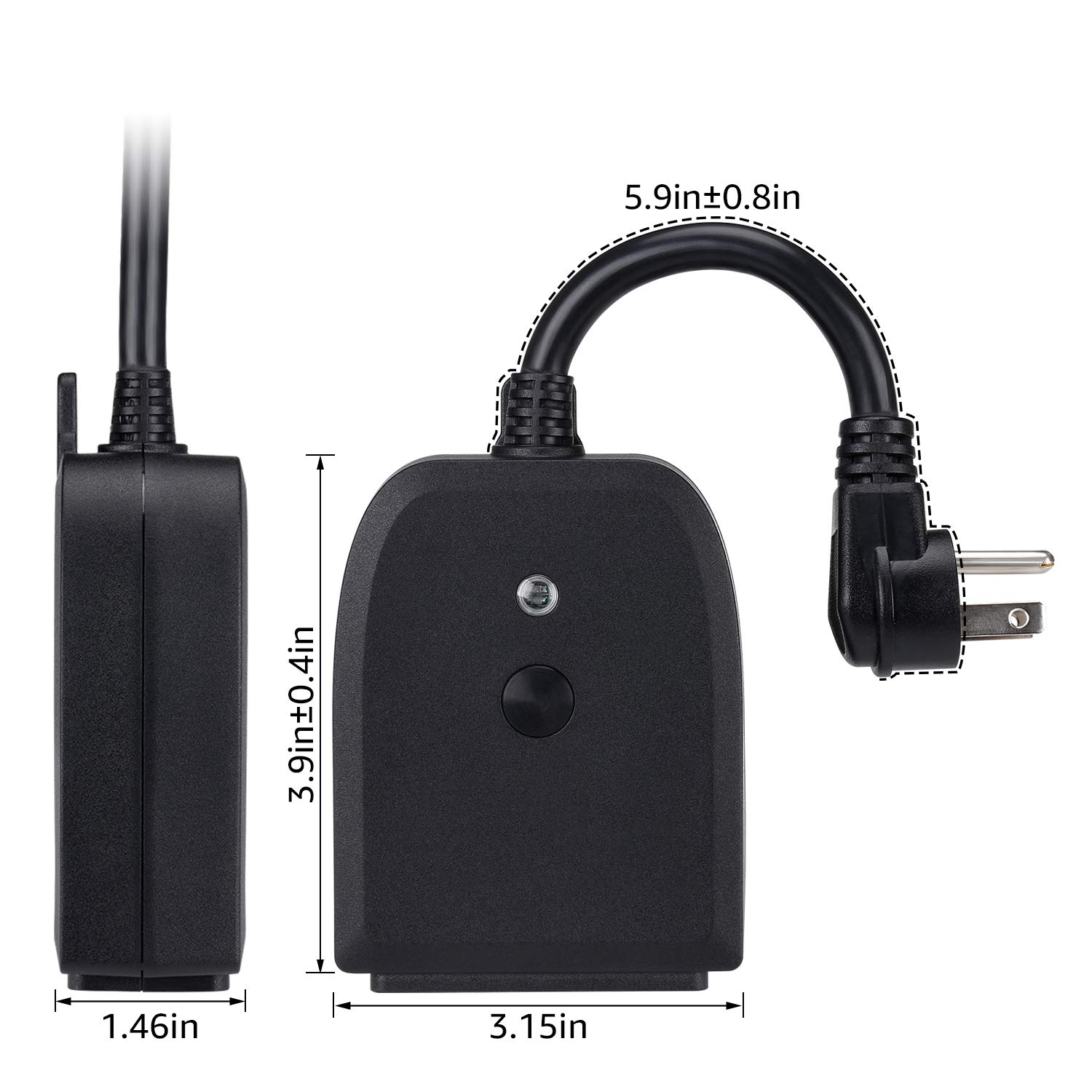 LITEdge Outdoor Smart Plug, WiFi 2-in-1 Plug Power Outlet, Compatible with Google Home & Alexa, APP Cordless Remote Control Smart Outlet Socket, Remote Control, Timer, Waterproof