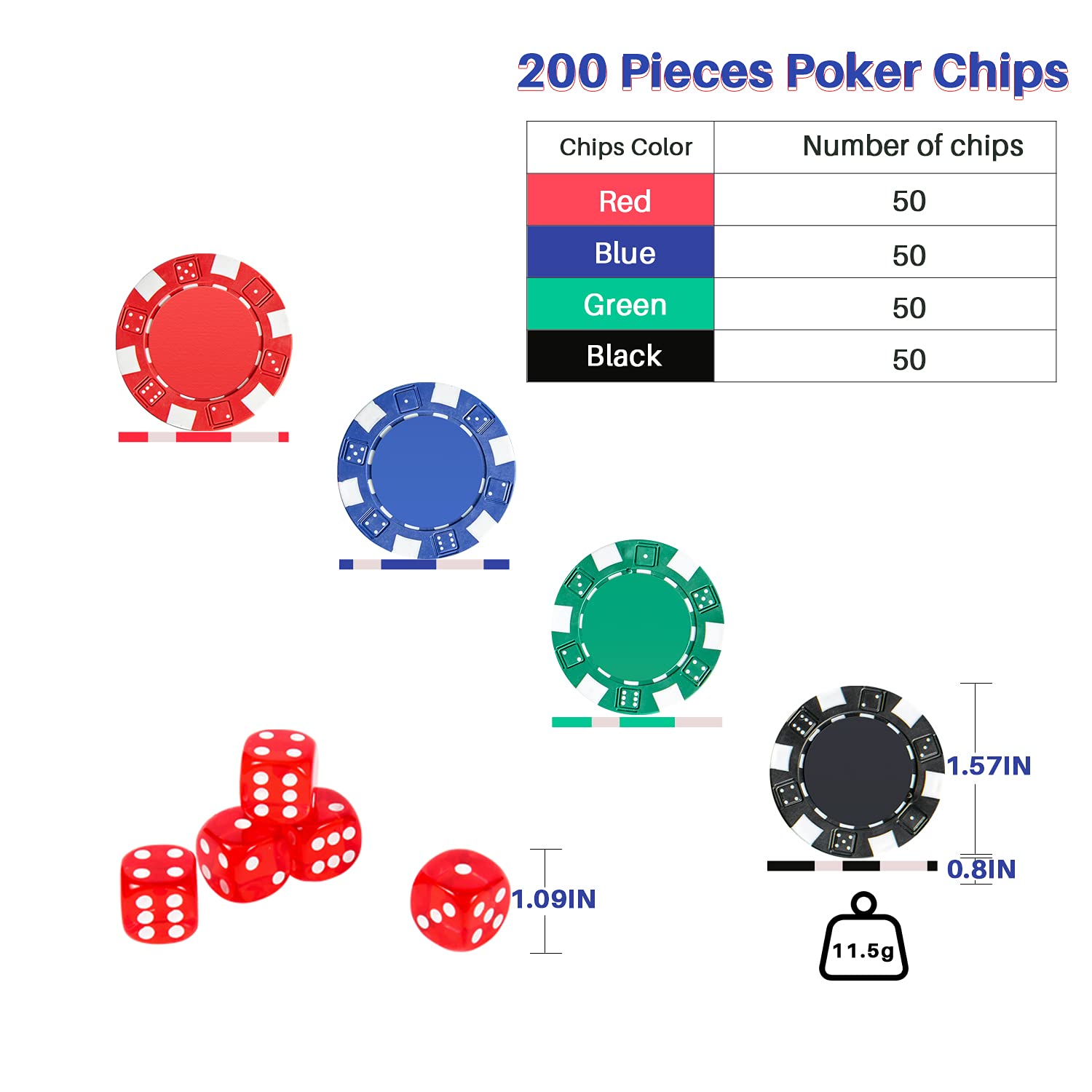 PLAYWUS Casino Poker Chip Set, 300 PCS Poker Chips with Aluminum Case,11.5 Gram Chip with Iron Insert for Texas Holdem Blackjack Gambling