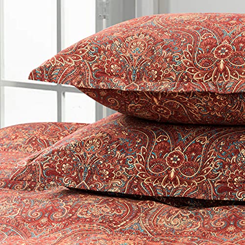 Eikei Boho Paisley Print Luxury Duvet Cover and Shams 3pc Bedding Set Intricate Tuscany Bohemian Damask Medallion 350TC Egyptian Cotton Sateen (Queen)