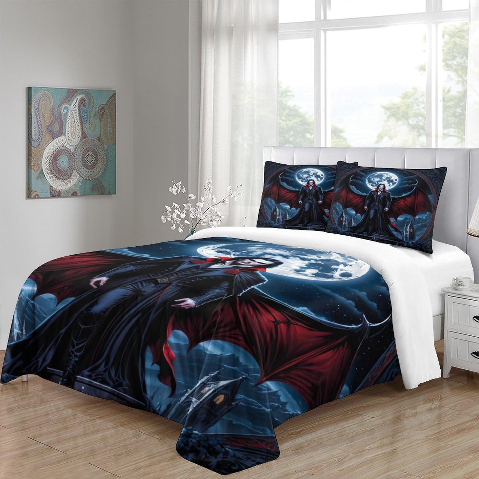 EVMILA Gothic Vampire Duvet Cover for Boys Girls Quilt Cover Comforter Covers 3D Print Scary Night with Pillow Cases with Zipper Closure Bedding Set Soft Microfiber 3 Pieces Twin(173x218cm), Style-1