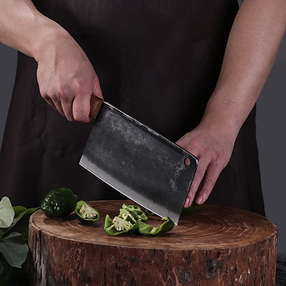 DENGJIA Meat Cleaver - 7.7 Inch Cleaver Knife - High Carbon Steel Butcher Knife with Full Tang Handle Chopper Knife for Home Kitchen and Restaurant