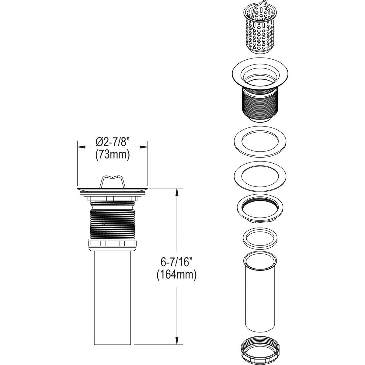 Elkay LK36 2" Drain Fitting with Nickel Plated Brass Body and Deep Stainless Steel Strainer Basket
