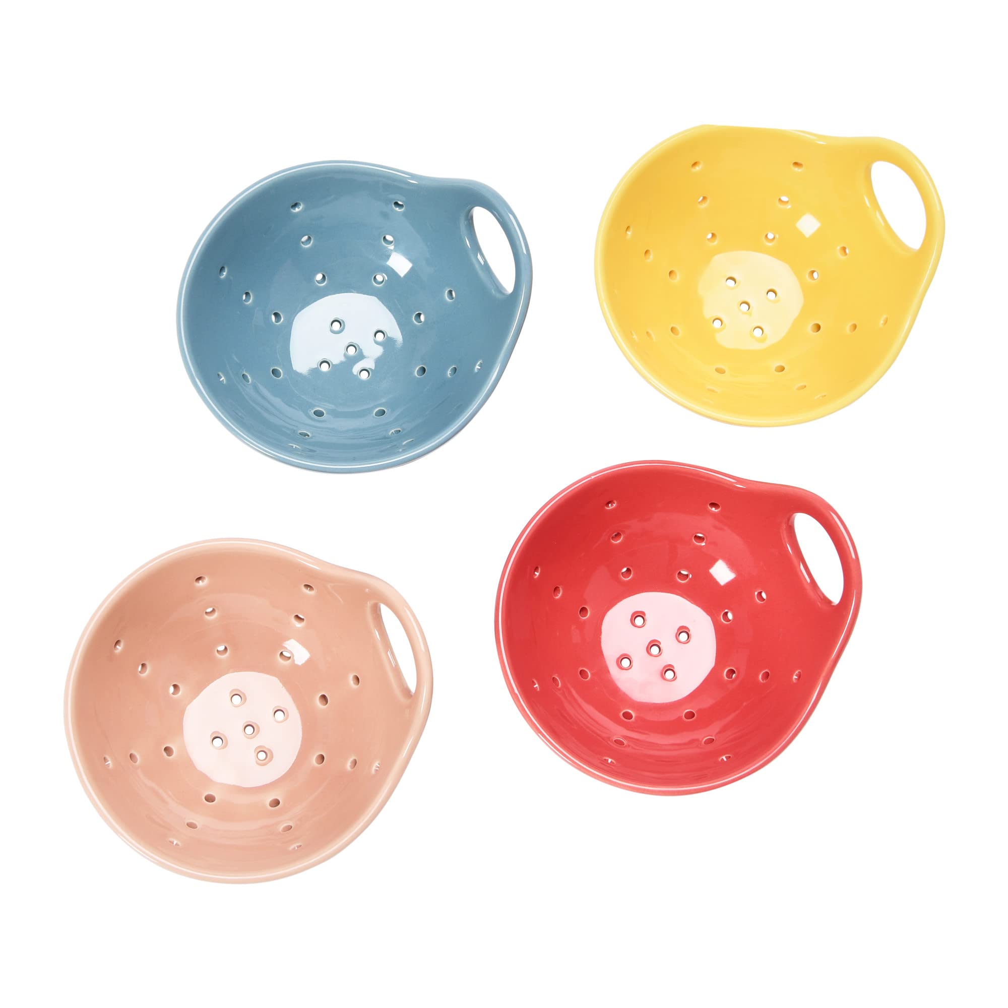 Creative Co-Op Rustic Stoneware Berry Fruit Strainer with Handles, Set of 4 Styles Bowl, Multicolored, 4