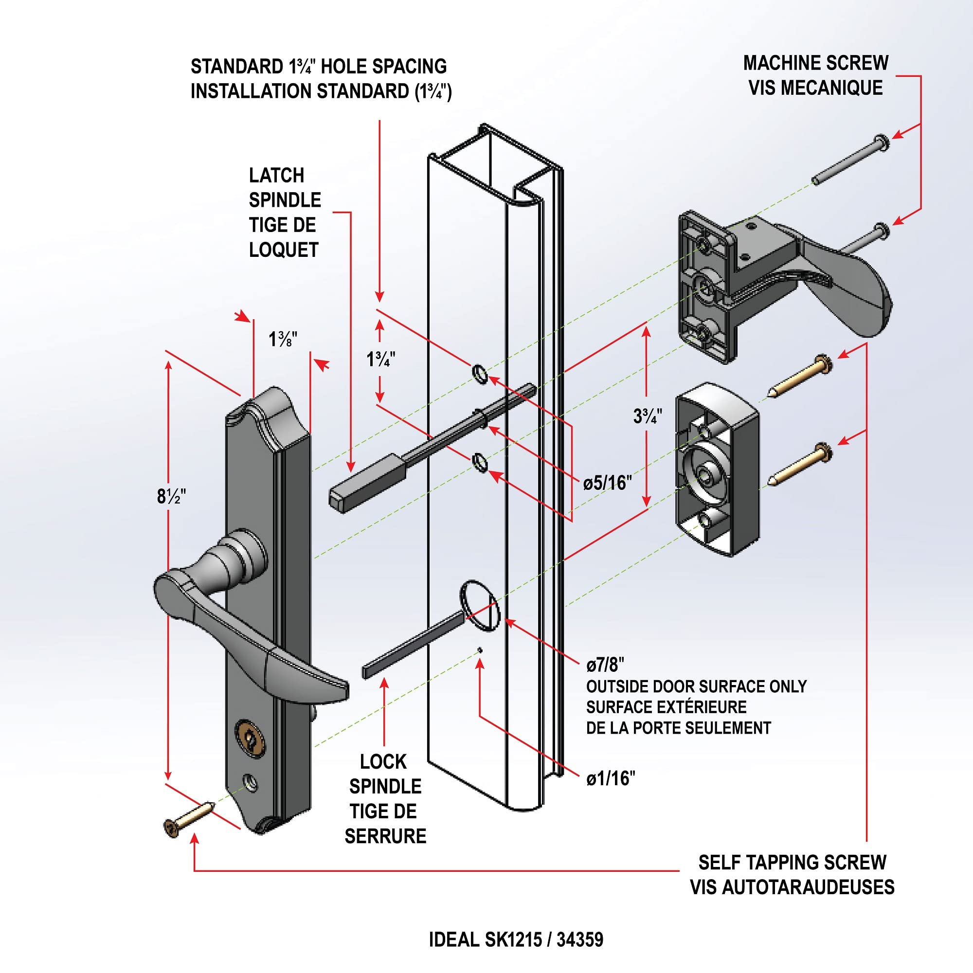 Ideal Security Door Lever with Deadbolt Lock for Out-Swinging Doors, Matte Black