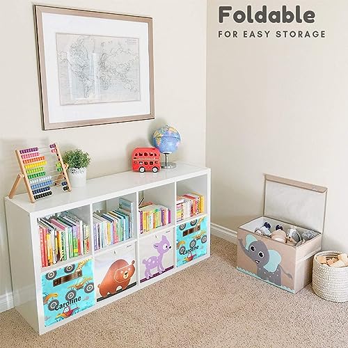 Blue Monster Trucks Personalized Storage Bins Baby Shelf Basket Custom Organizer with Handle for Bedroom Nursery Toy 1 Pack