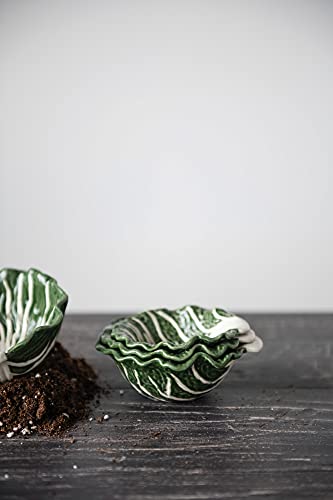 Creative Co-Op Hand-Painted Cabbage Shaped Stoneware, Set of 4 Bowl, Green, 4
