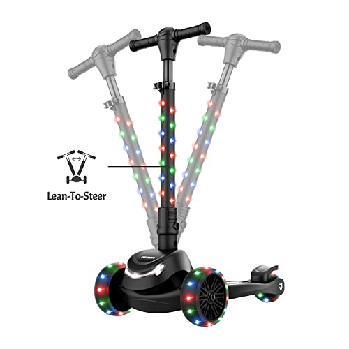 Jetson Scooters - Jupiter Mini 3 Wheel Kick Scooter (Black) - Collapsible Portable Kids Three Wheel Push Scooter - Lightweight Folding Design with High Visibility RGB Light Up LEDs on Stem and Wheels