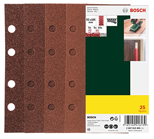 Bosch 25 Sanding Sheet Set for Orbital Sanders, 40-120 Grit, 93x185mm