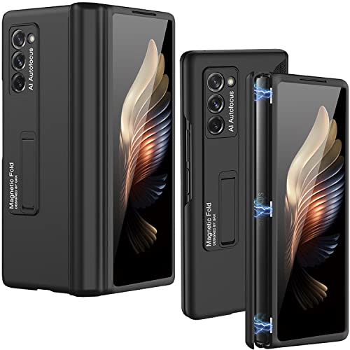 Miimall Galaxy Z Fold 2 Case with Kickstand, Magnetic Hinge, Hard PC Bumper Protection - Black