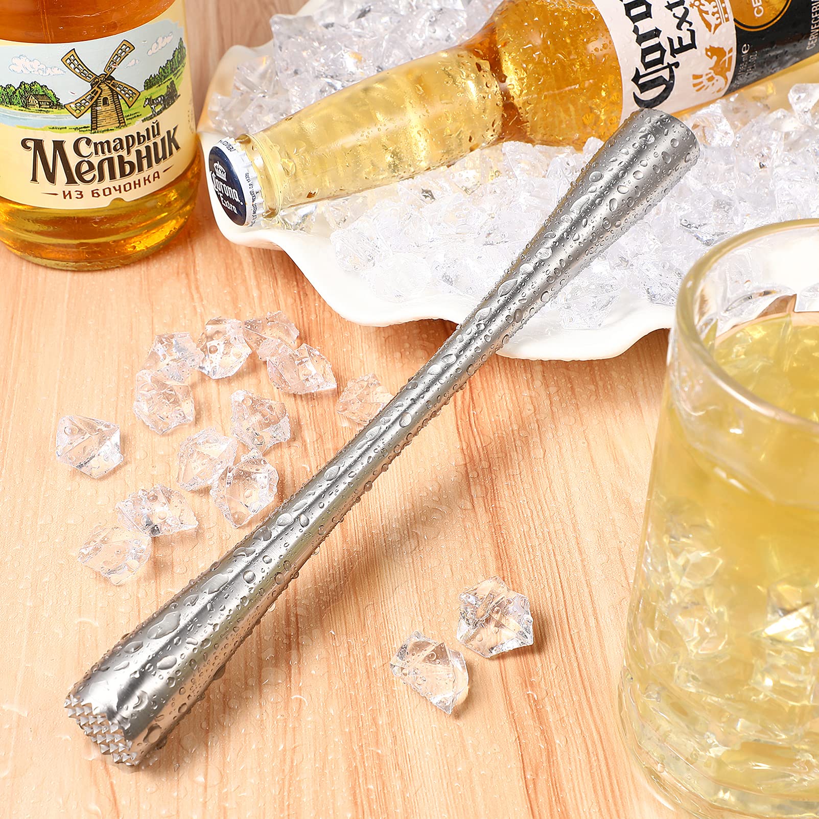 Cabilock Cocktail Muddler Kitchen Masher Tool Margarita Muddler Stainless Steel Cocktail Muddler Stainless Steel T Tool Stainless Steel Whisk Stainless Steel Muddler Drinks Extended Section