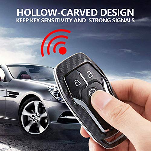 Black Glossy Carbon Fiber Key Fob Cover Case Key Fob Shell with Keychain Compatible with Ford Mustang 4/5 Buttons Smart Key
