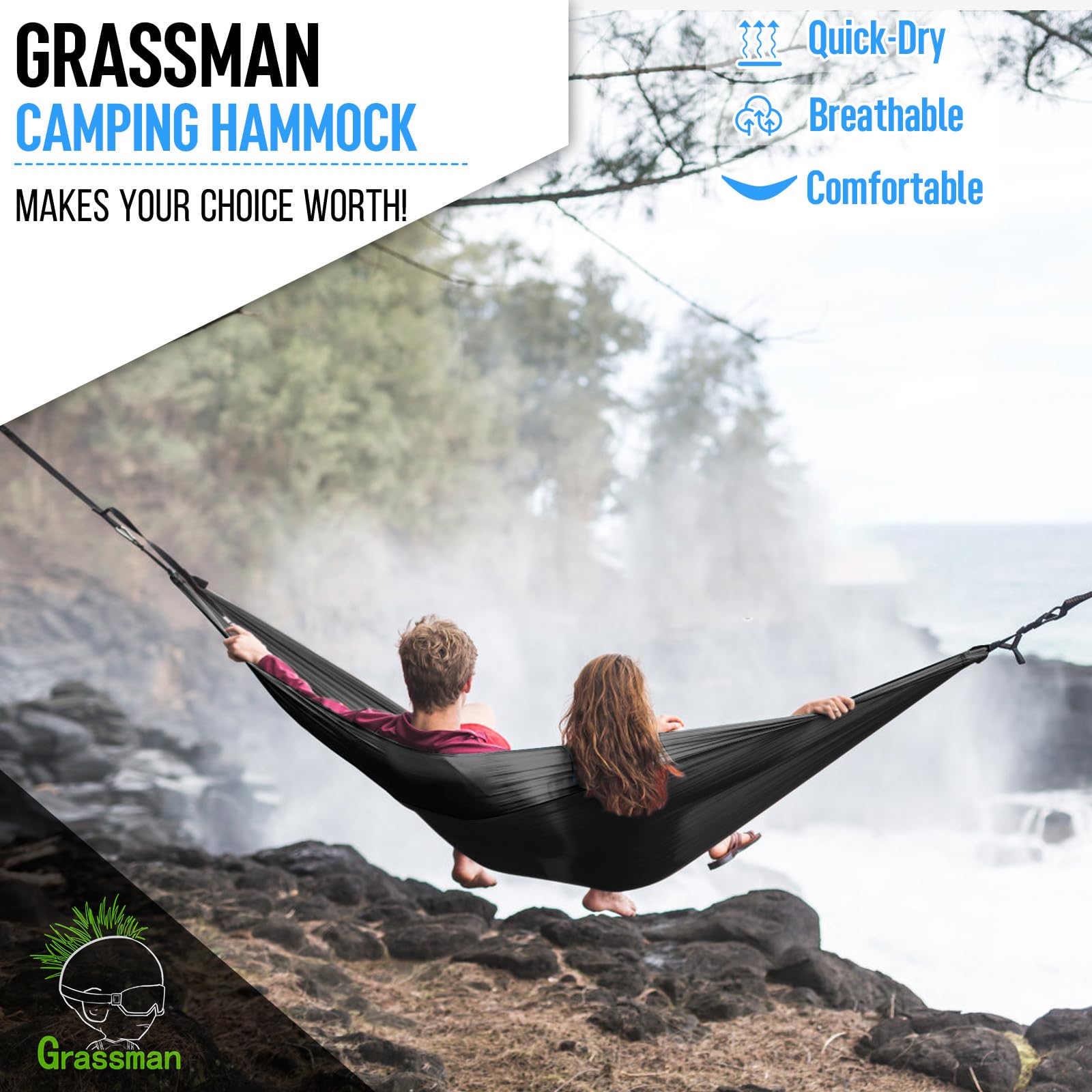 Camping Hammock Double & Single Portable Hammock with Tree Straps, Lightweight Nylon Parachute Hammocks Camping Accessories Gear for Indoor Outdoor Backpacking, Travel, Hiking, Beach