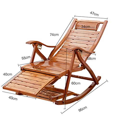 Lounge Chair, Wood Rocking Chair - Foldable Patio Rocker Bench with Pad, Adjustable Recliner for Garden Backyard (Color : with Brown Cushions, Size : with Blue Cotton Pad)