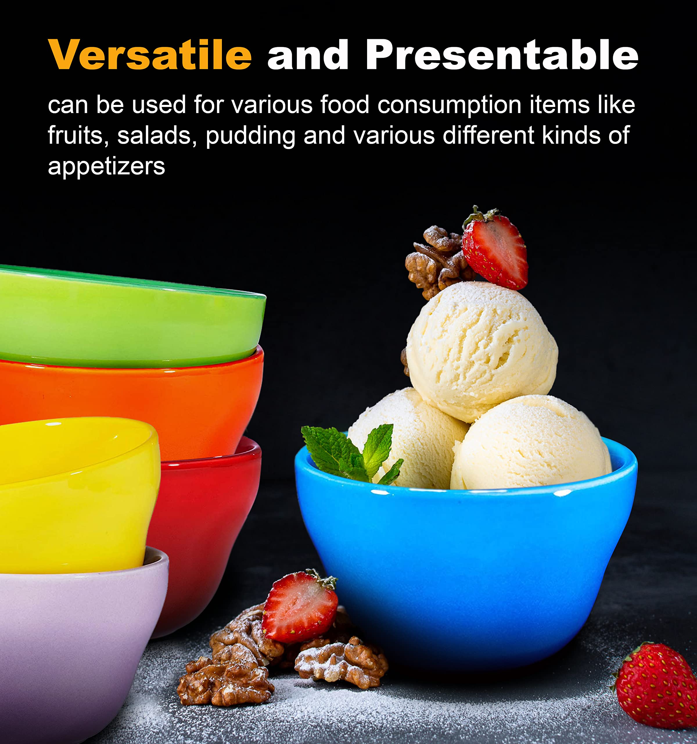 Bruntmor 8 oz Porcelain Bowls Set of 6 - for Ice Cream, Dessert, Soup, Small Side Dishes, Salad, Cereal, Rice - Microwave, Dishwasher and Oven Safe - Gradient Colors