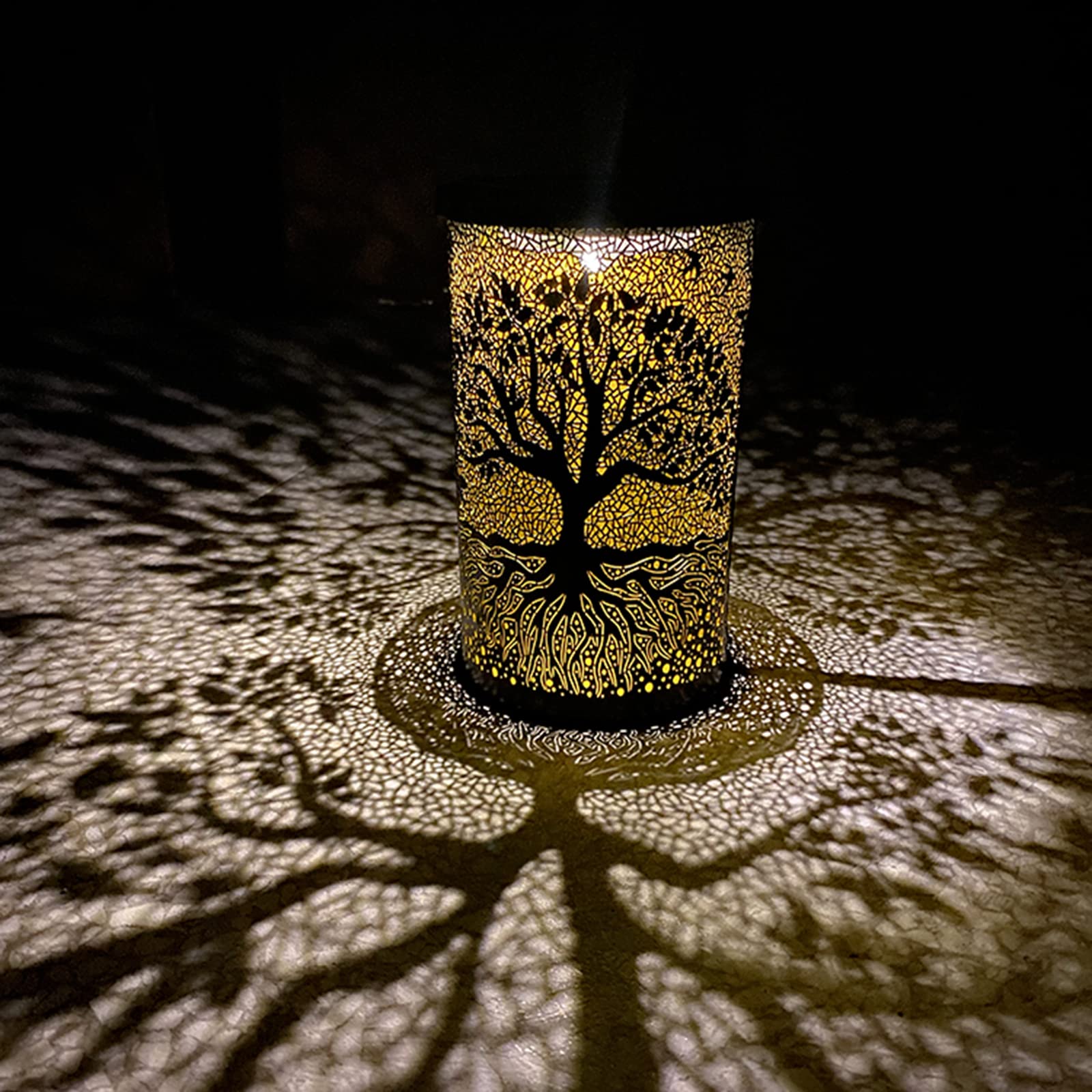 Ruiqas Solar Light Energy Saving Lamp Indoor Outdoor Hollow- Out Leaves Bucket Light Waterproof Lamp for Patio Garden Home Decoration