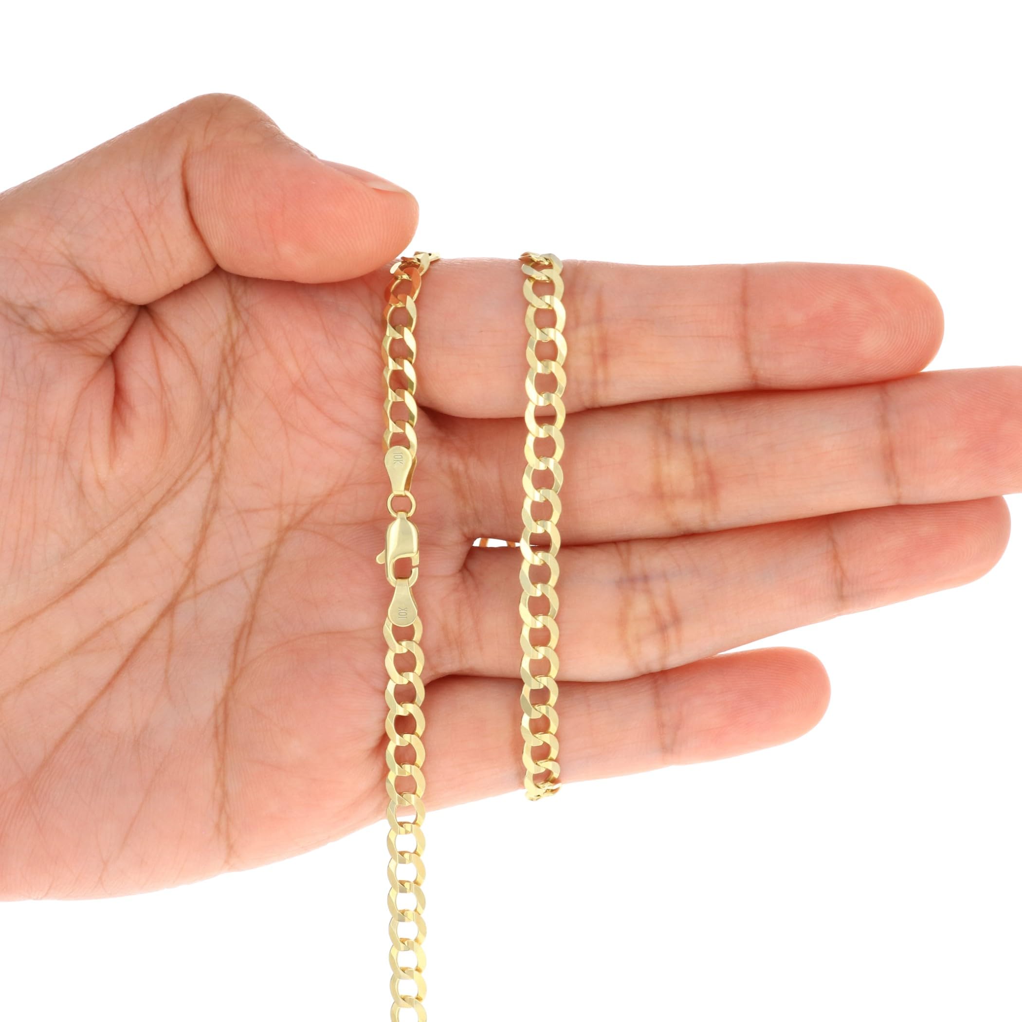 Nuragold 10k Yellow Gold 5mm Solid Cuban Curb Link Chain Pendant Necklace, Mens Womens Jewelry 16" 18" 20" 22" 24" 26" 28" 30"