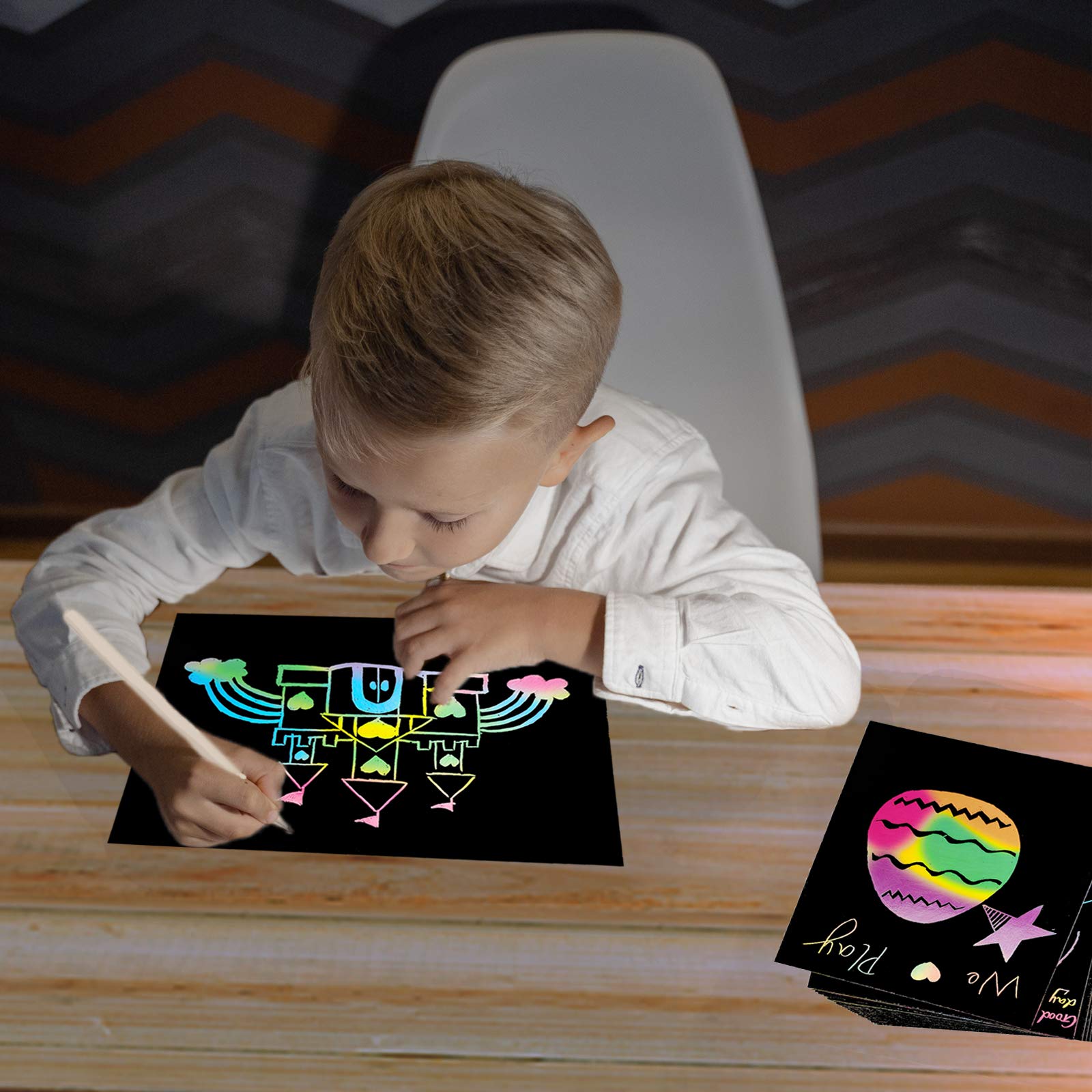 Scratch Paper Art Set for Kids Rainbow Magic Scratch Paper Off Crafts Supplies Kits for Children Girls Boys Black Scratch&Sketch Drawing Paper Sheet DIY Scratch Notebooks Easter Birthday Gift