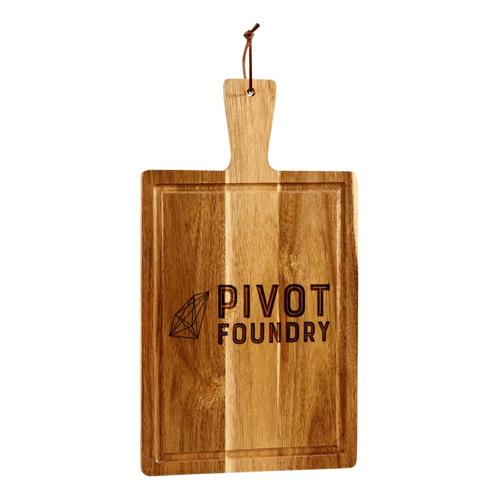 Creative Gifts International Acacia Wood Carving Board, Charcuterie Board With Handle And Lanyard, Beveled Edge, 17" x 9.75", Cutting Board Wedding Gift, Customized & Personalized Image Or Logo