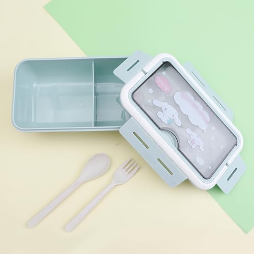 G-Ahora Versatile 2-Compartment Cinna-moroll Bento Boxes, Cinna-moroll Lunch Box, Leak-Proof Lunchbox Bento Box with Utensil Set for Dining Out, Work, Picnic (LBOX CIN)