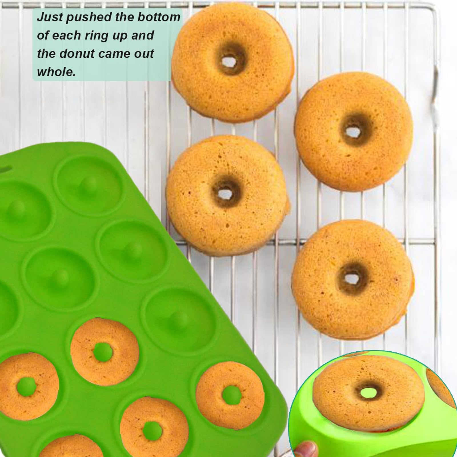 Cupidove Silicone Donut Pan for Baking | Nonstick, Mini 12 Holes Pure Food Grad Green, BPA Free, German LFGB Approved - Makes 12 Full Size Donuts