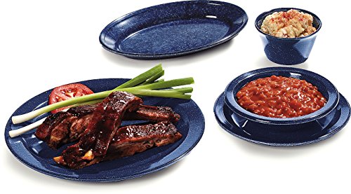 Carlisle FoodService Products Dallas Ware Reusable Plastic Oval Platter with Rim for Home and Restaurant, Melamine, 12 x 8.5 Inches, Café Blue, (Pack of 24)