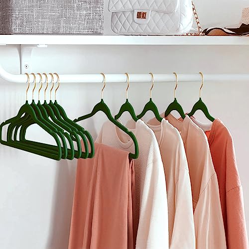 ManGotree Velvet Suit Hangers with 360 Swivel Gold Hook, Non-Slip Coat Hangers, Ultra-Slim Space Saving Hangers, Sturdy & Durable Clothes Hangers, 36 Pack (Green)