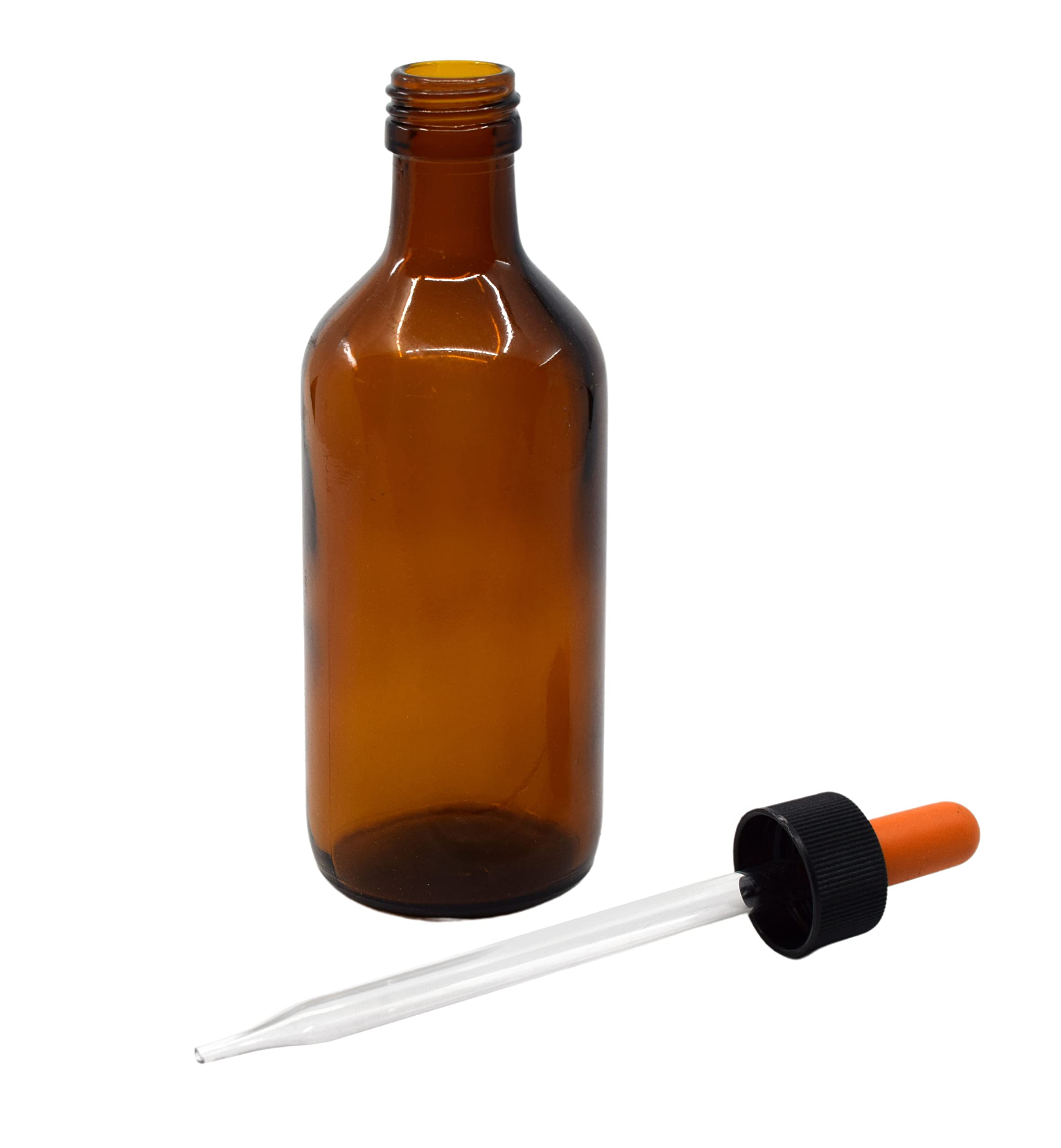 EISCO Dropping Bottle, 180ml (6oz) - Amber Soda Glass - Screw Cap with Amber Glass Dropper & Rubber Bulb Labs