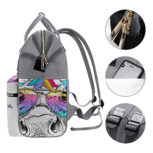 Cute Cow with Unicorn Horns Waterproof Mommy Bag Diaper Bag Backpack Multifunction Large Capacity Travel Bag