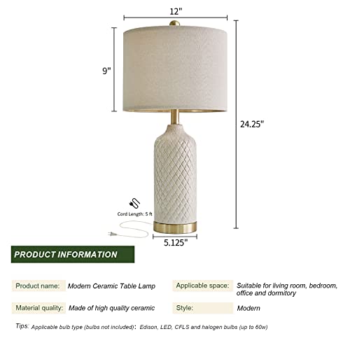 G-SAFAVA 24.25" Modern Ceramic Table Lamp Set of 2 White and Gold Lamp for Bedroom Living Room Bedside Lamps for Nightstand