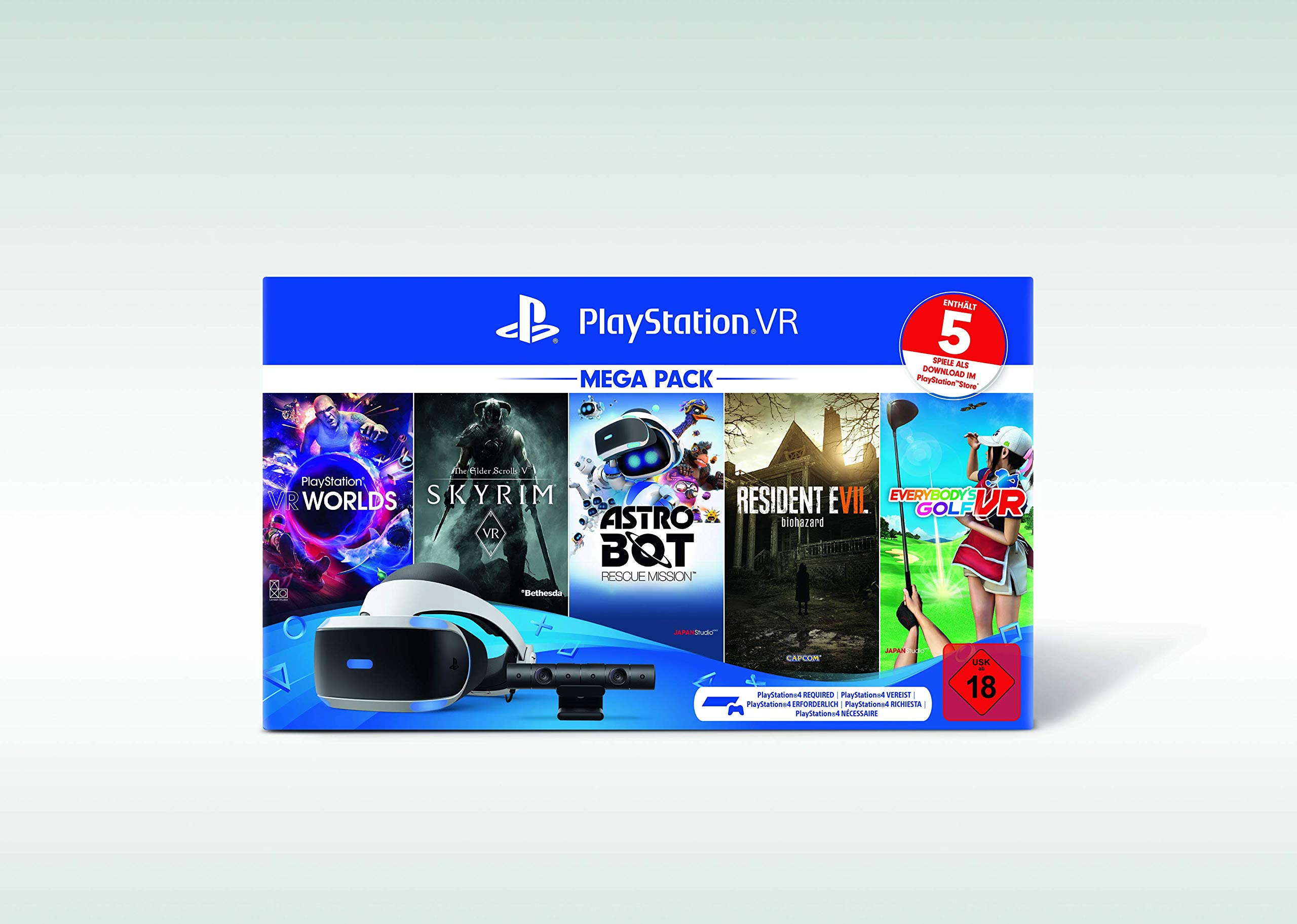 PLAYSTATION VR MEGA PACK 2, VR-BRILLE INKL CAMERA + VR WORLDS + SKYRIM VR + ASTRO BOT + RESIDENT EVIL 7 + EVERYBODY'S GOLF VR, CUH-ZVR2