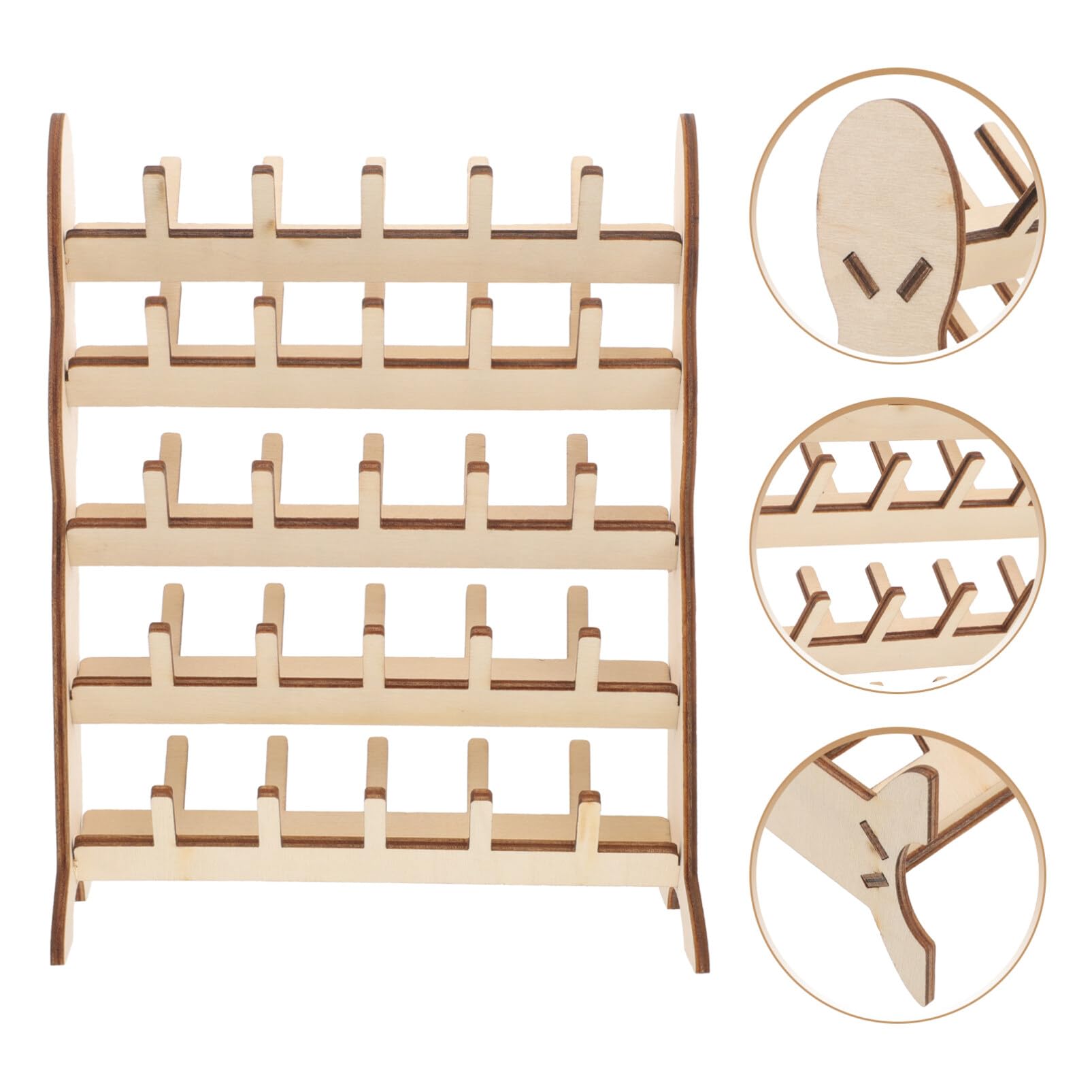 EXCEART Spools Wooden Thread Rack Thread Holder Organizer Wall-Mounted with Hanging Hooks for Embroidery Quilting and Sewing Threads