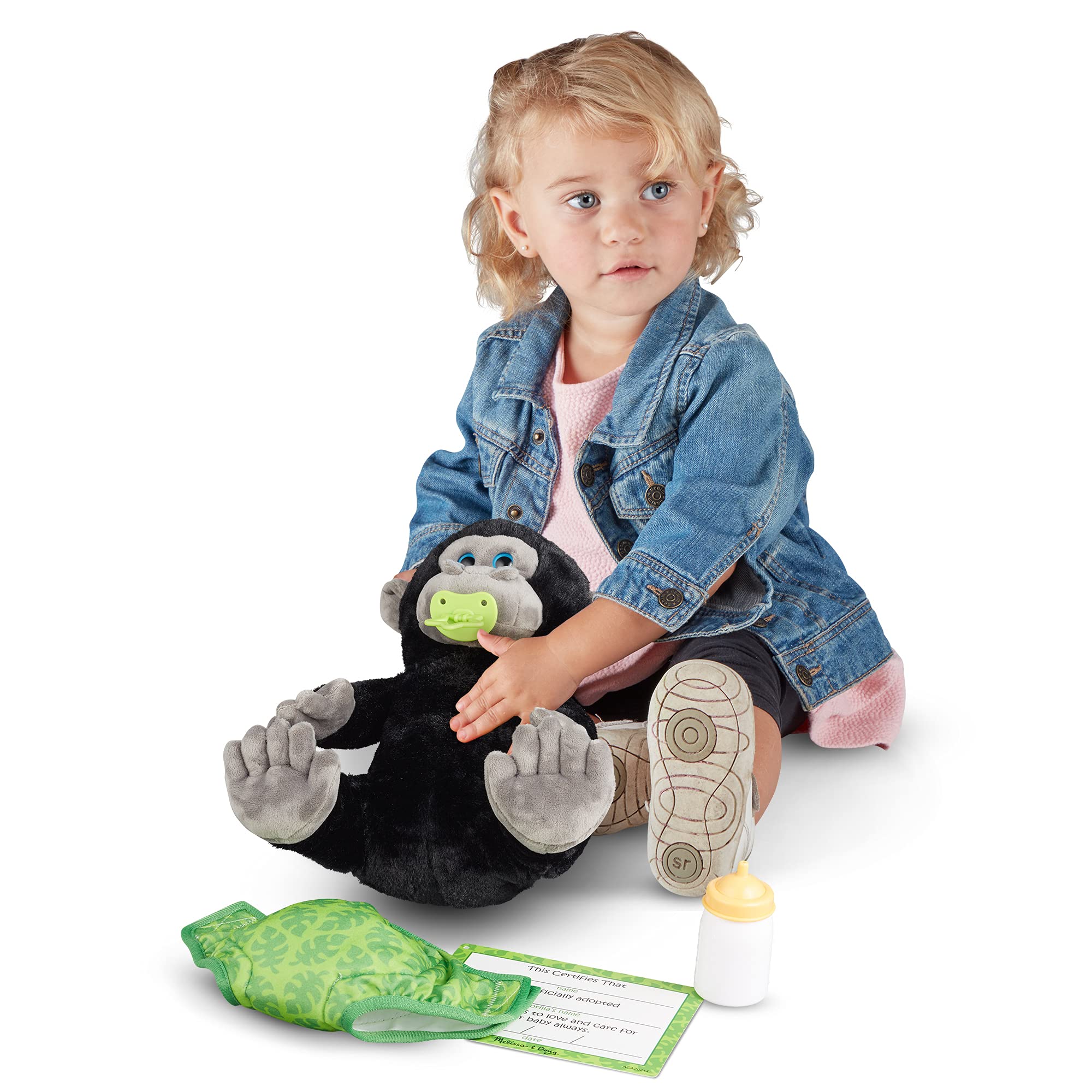Melissa & Doug 11-Inch Baby Gorilla Plush Stuffed Animal with Pacifier, Diaper, Baby Bottle