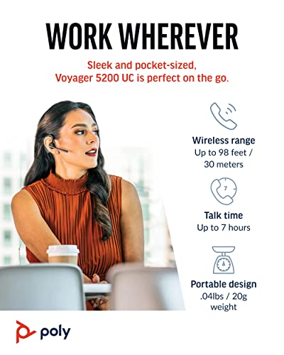 Poly Voyager 5200 UC Wireless Headset & Charging Case (Plantronics) - Single-Ear Bluetooth Headset w/Noise-Canceling Mic - Connect Mobile/Mac/PC via Bluetooth - Works w/Teams, Zoom - Amazon Exclusive