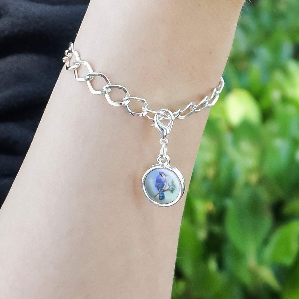 Blue Jay Watercolor Northeastern Bird Antiqued Bracelet Pendant Zipper Pull Charm with Lobster Clasp