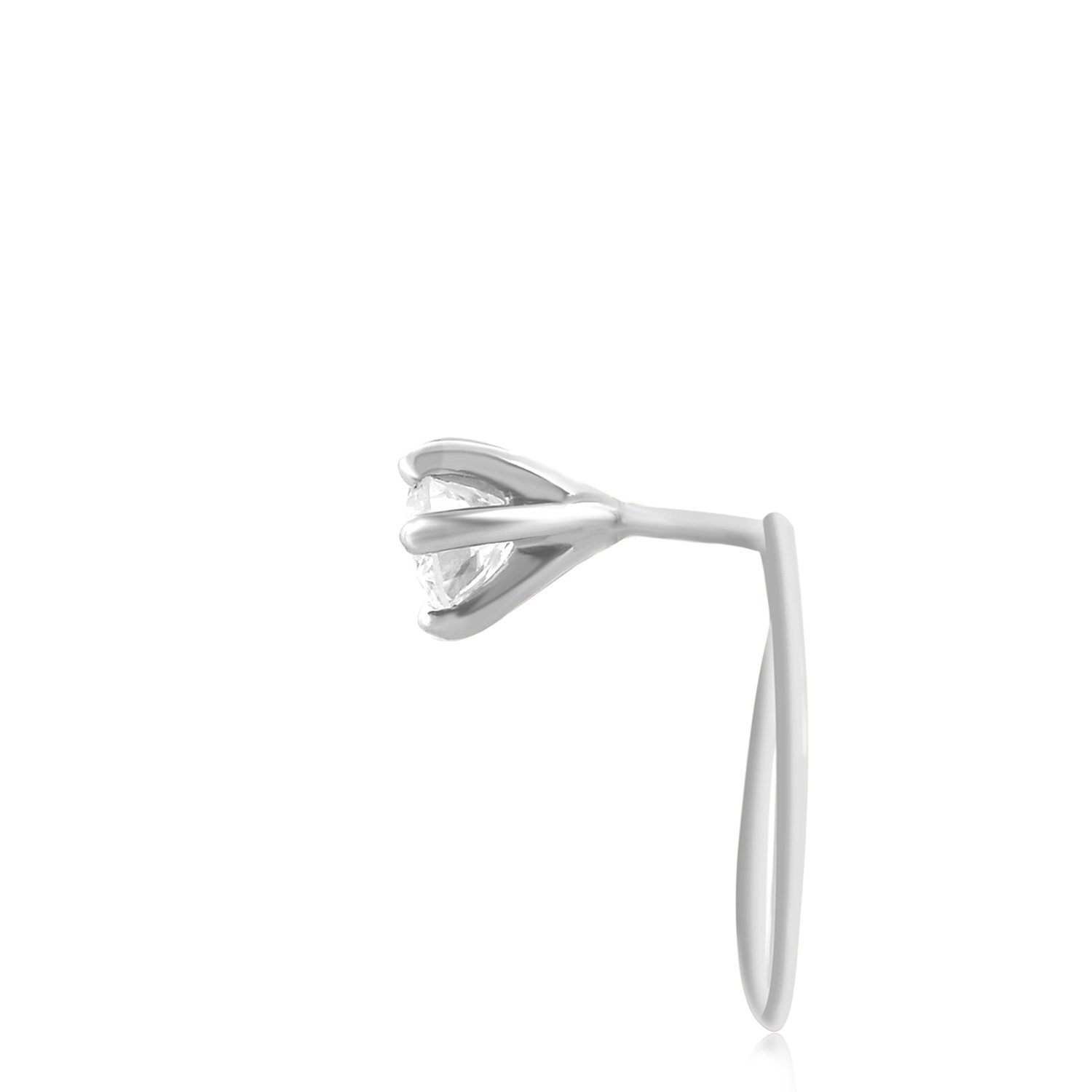 CARATS FOR YOU 0.13 Ct Round Natural Diamond 14k White Gold Nose Stud Ring Piercing Pin for women