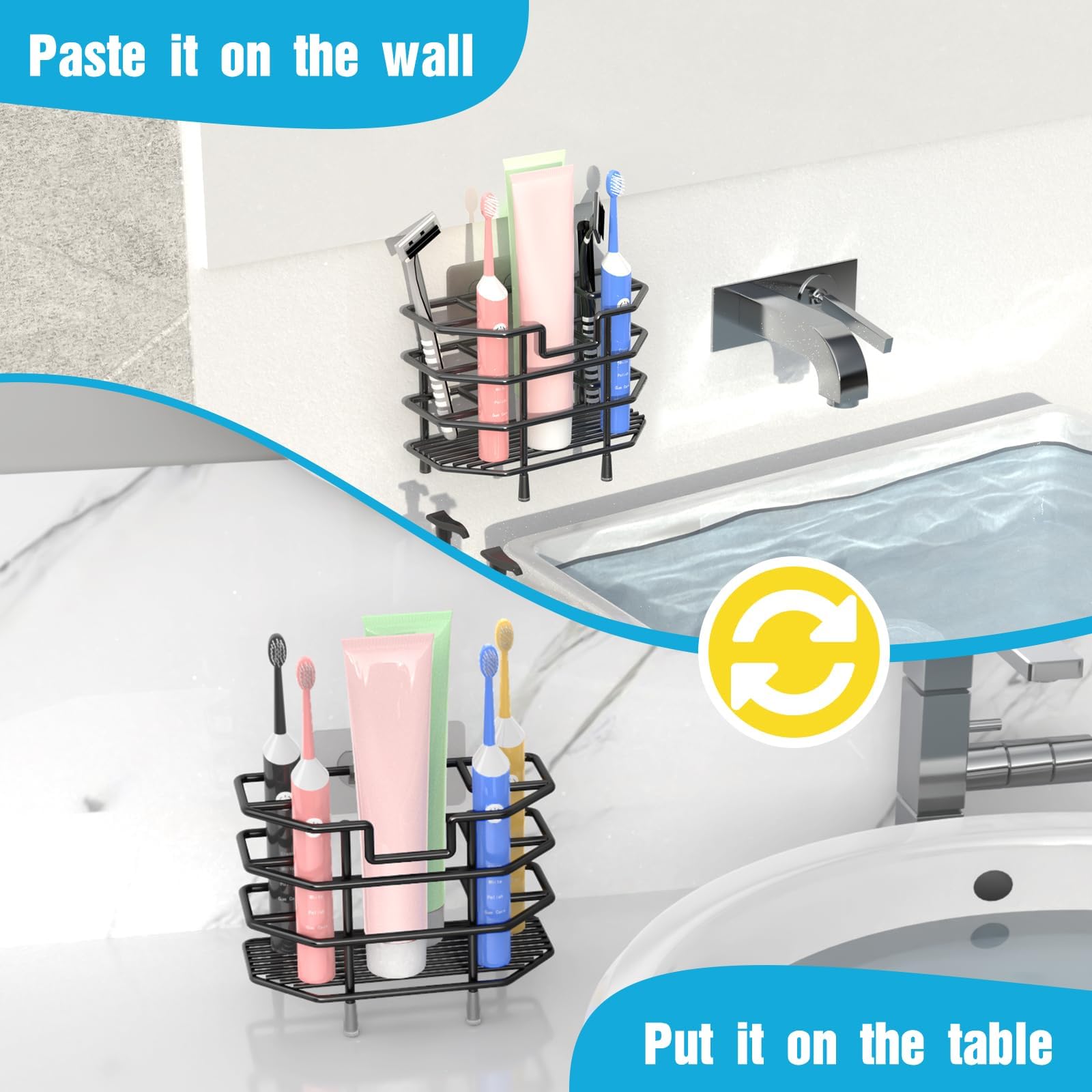Hsiohe 5 Pack Shower Caddy, Adhesive Shower Organizer for Bathroom Storage, Rustproof Stainless Steel Shower Shelves, No Drilling Large Capacity Shower Rack Shelf for Inside Shower, Black