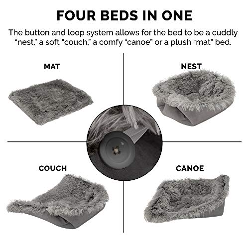 Furhaven Self-Warming Cat Bed for Indoor Cats, 4-Beds-in-1 & Washable - Plush Long Faux Fur Convertible Cuddler - Gray, Small