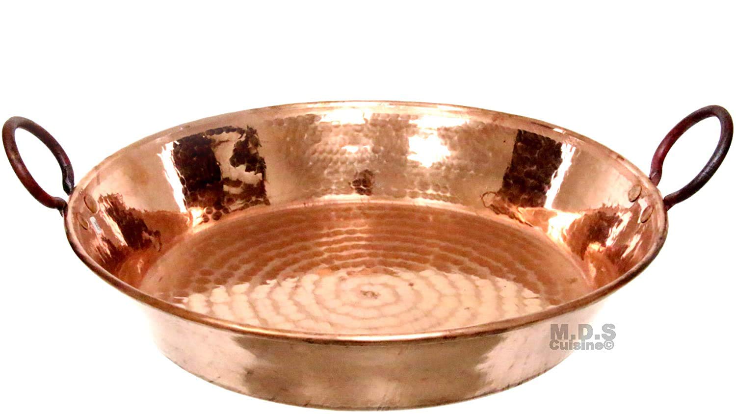 Ematik Paella Pan 13” Cazuela De Cobre 100% Pure Hammered Handmade Copper Classic Traditional Spain Cazo Cazuela Para Seafood