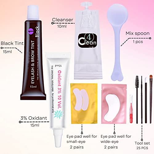 Black Lash Tint Kit, Keratin Black Eyelash Dye and Eyebrow Tint, 6 Week Voluminous Brow Tint, Tinting Look For Lash Perm/Lift/Lamination Treatment (Black Eyelash Tint Kit Only)