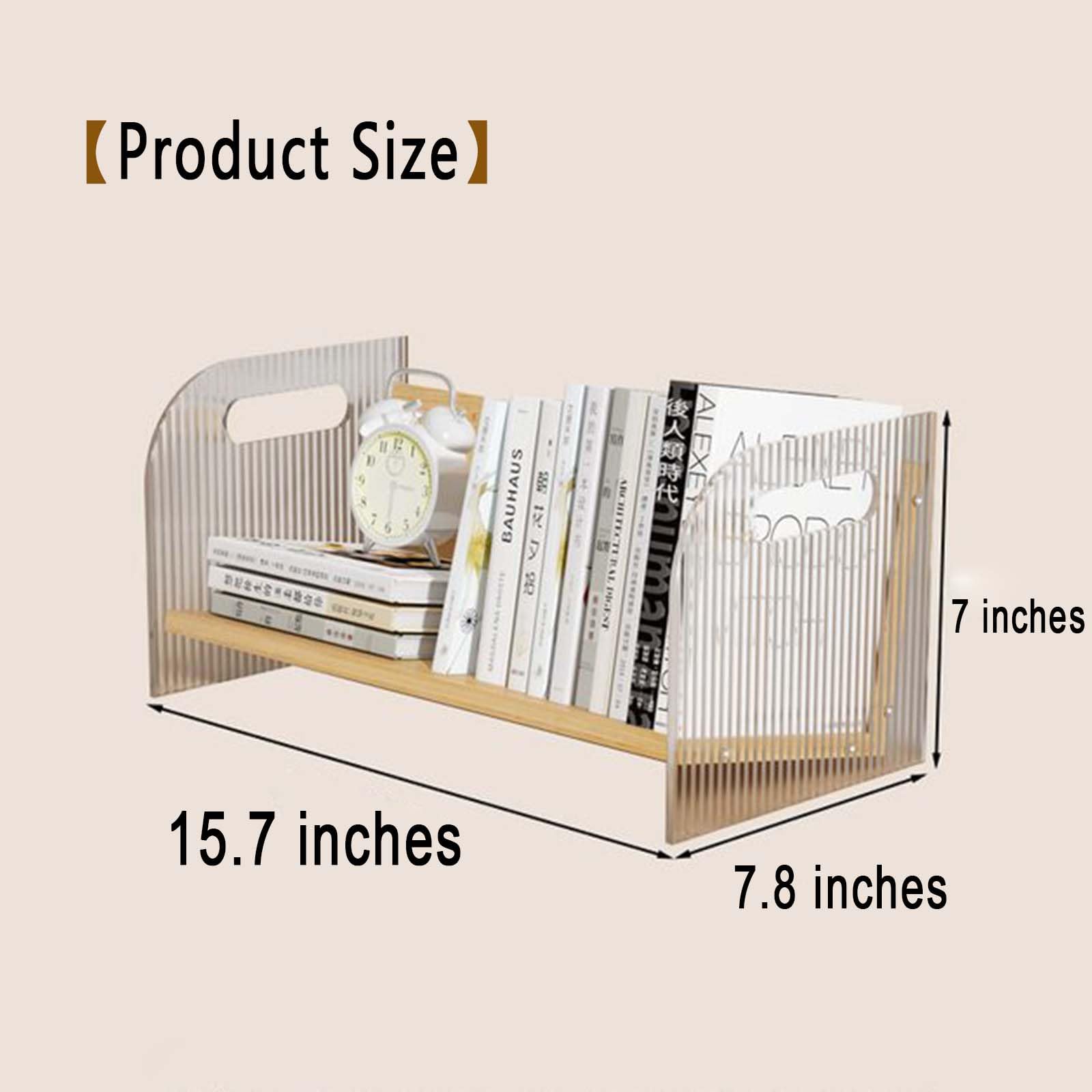 Desktop Bookshelf, Tilted Mini Bookshelf for Desk, Elegant Tabletop Bookshelf(Acrylic and Wooden ), Book Shelf for Books Magazine CD, Tiny Bookshelf and Storage Rack in Living Room/Office/Home.