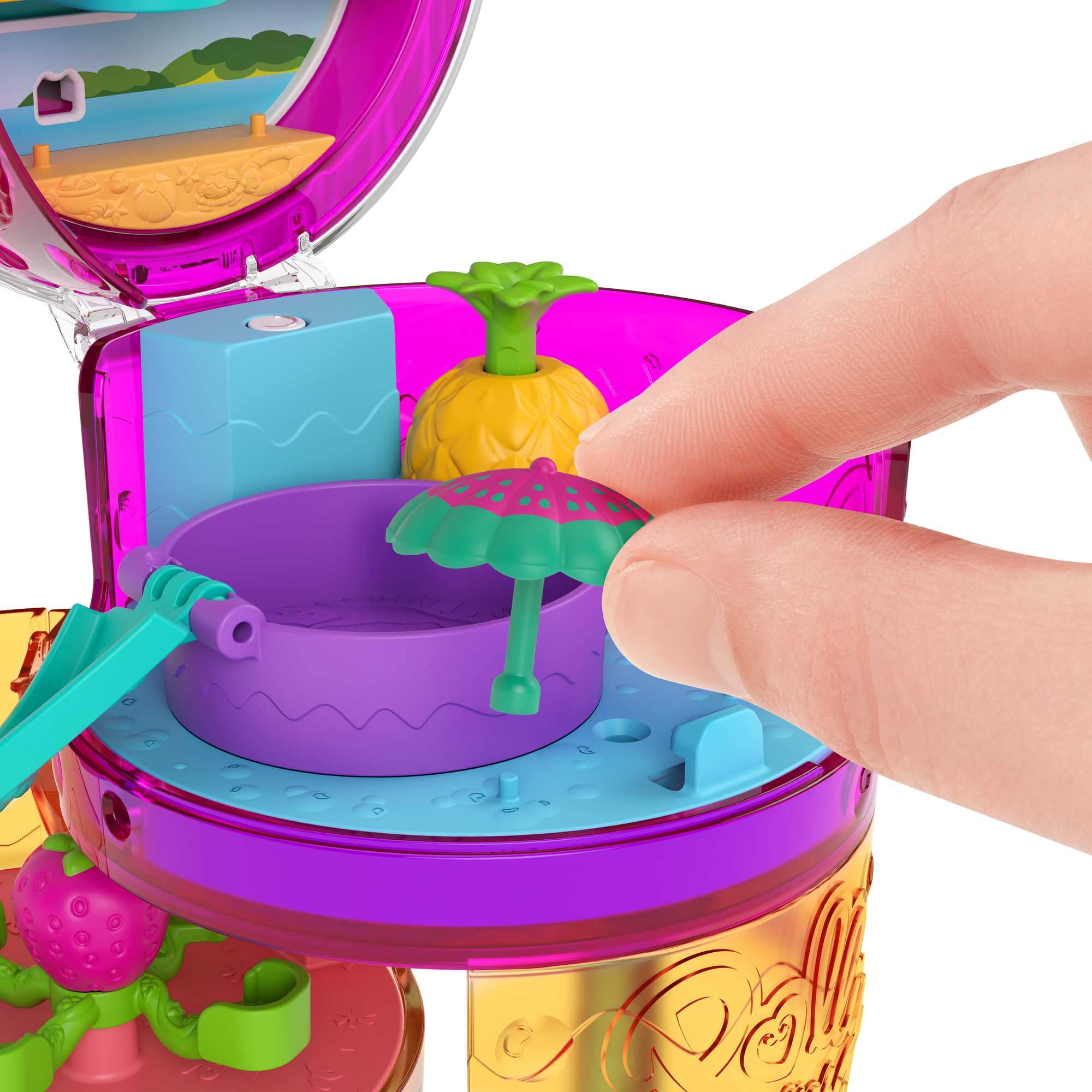 Polly Pocket 2-in-1 Travel Toy Playset, Spin 'N Surprise Smoothie with Micro Polly & Lila Dolls, Plus 25 Accessories