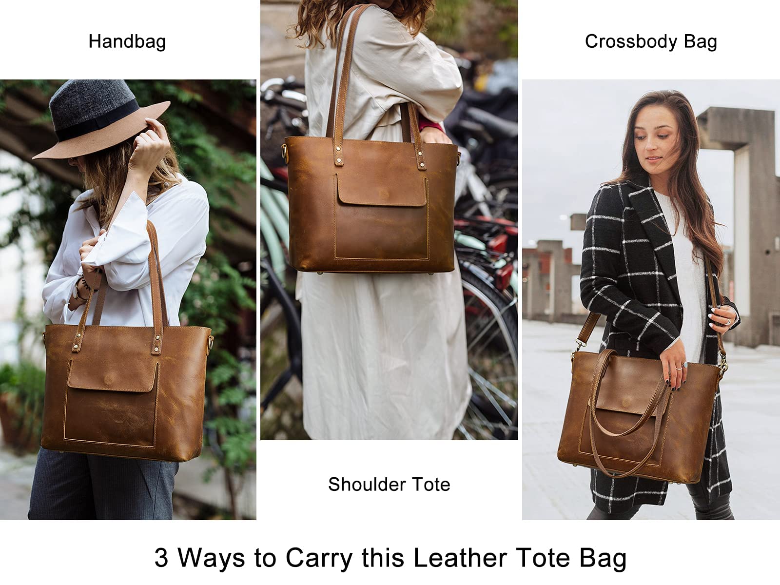 S-ZONE Women Genuine Leather Tote Bag Shoulder Handbag Vintage Crossbody Purse with Clutch Bag