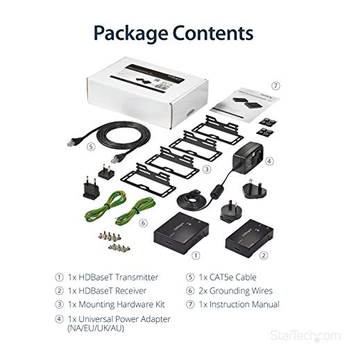 StarTech.com HDMI over CAT5e / CAT6 Ethernet Extender w/ HDBaseT, 4K@115ft, 1080p@230ft, HDMI Video Transmitter/Receiver Kit, TAA