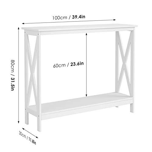 ITUSUT Console Sofa Table for Entryway with 2 Tier Shelves, Narrow Entryway Table for Living Room with Sturdy Engineering Wood and Strong Construction, Easy to Assembly, White