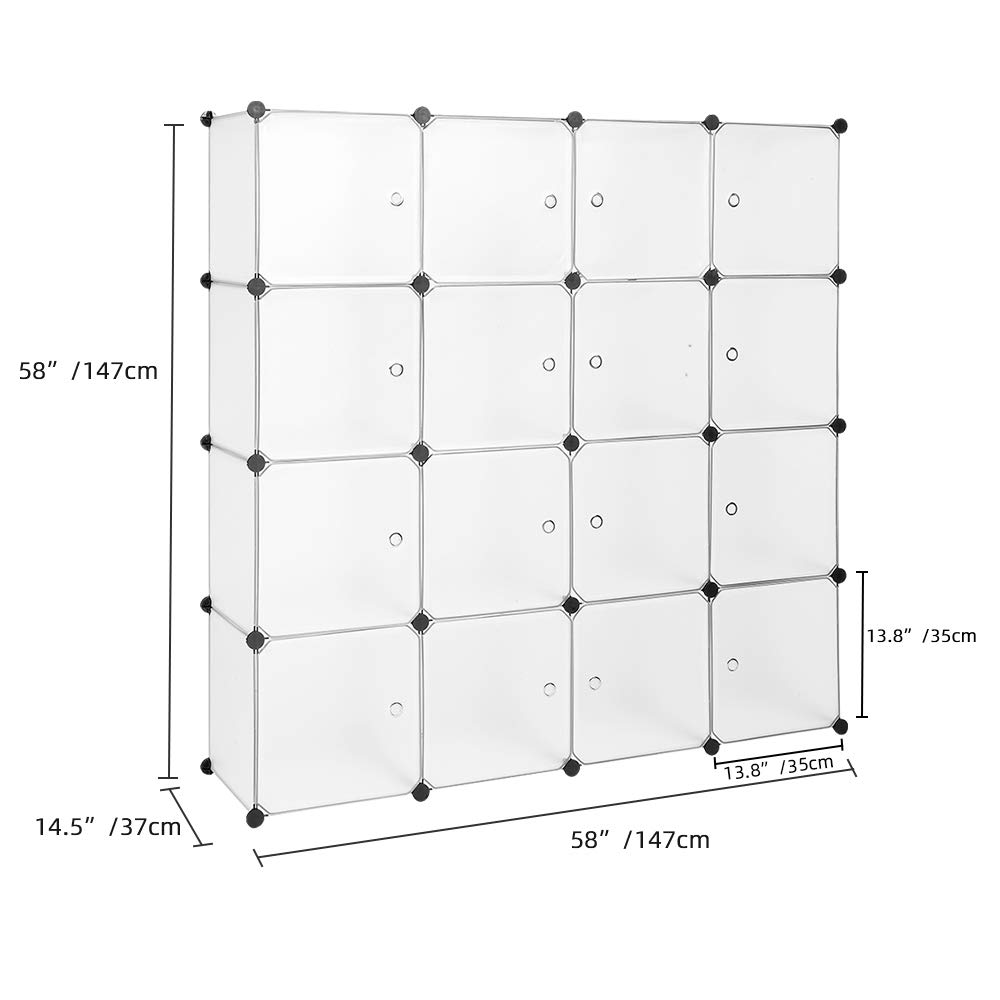 VINGLI Portable Closet Wardrobe, Cube Storage Organizer, Plastic Storage Closet, Shelf Unit, DIY Cube Shelves with Doors and Hanging Rods, 15 Cubes