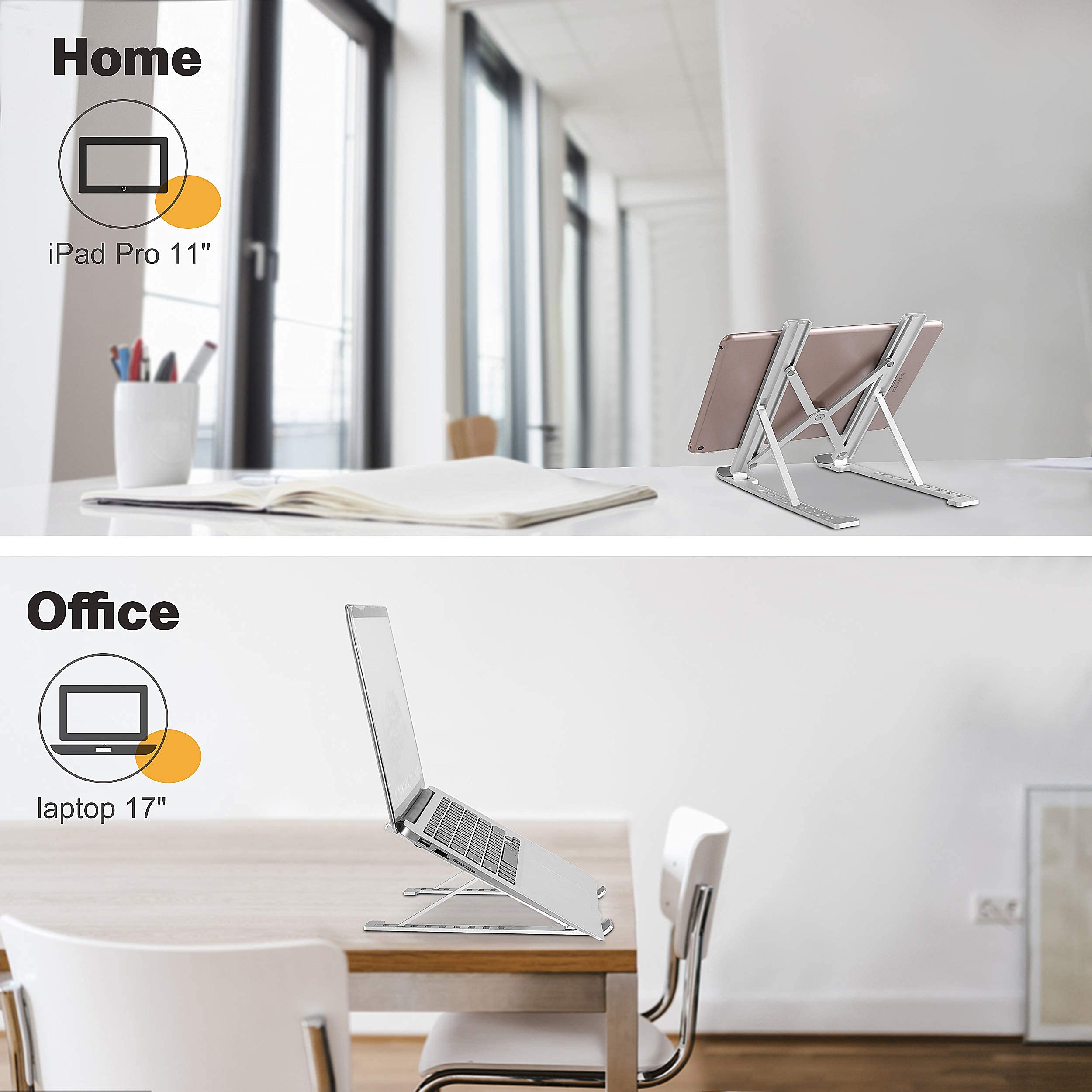 BY4U Laptop Stand for Desk, Portable Laptop Stand Adjustable Height, Foldable Laptop Holder, Non-Slip Aluminum MacBook Computer Stand 9 Angles Anti-Slip Laptop Riser Compatible with 7-17 inch Laptops